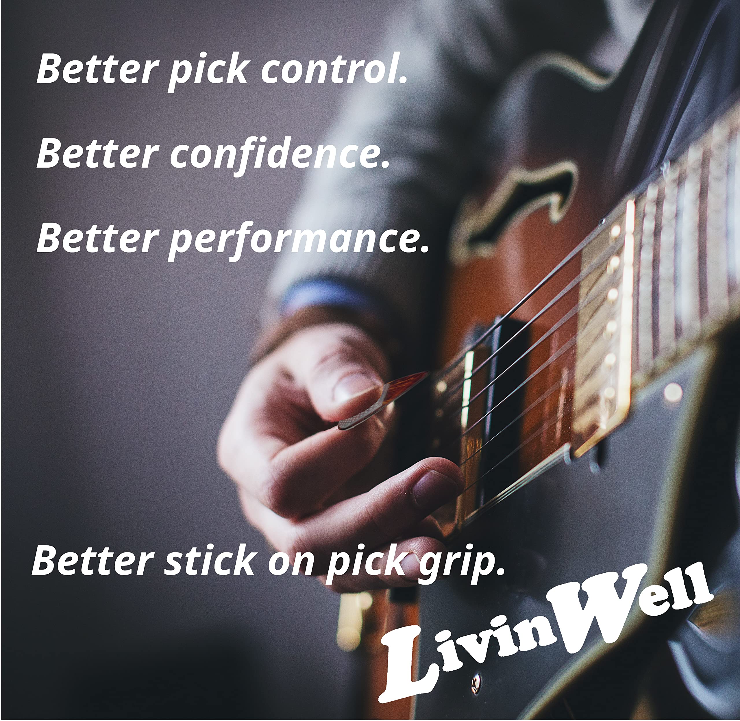LivinWell Guitar Pick Grips (16 pcs) Soft Grippy non-Sticky Reusable Trimmable Silicone Rubber (ORIGINAL thicker 0.8 mm)