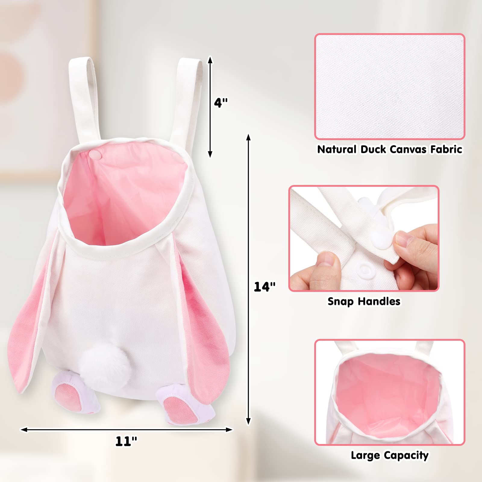 CiyvoLyeen Easter Bunny Basket Cute Rabbit Hanging Bag Easter Hanging Egg Bags Easter Gift for Boys Girls Spring Plush Storage Bag for Egg Hunting Bin Pod Car Back Seat Organizer Pink