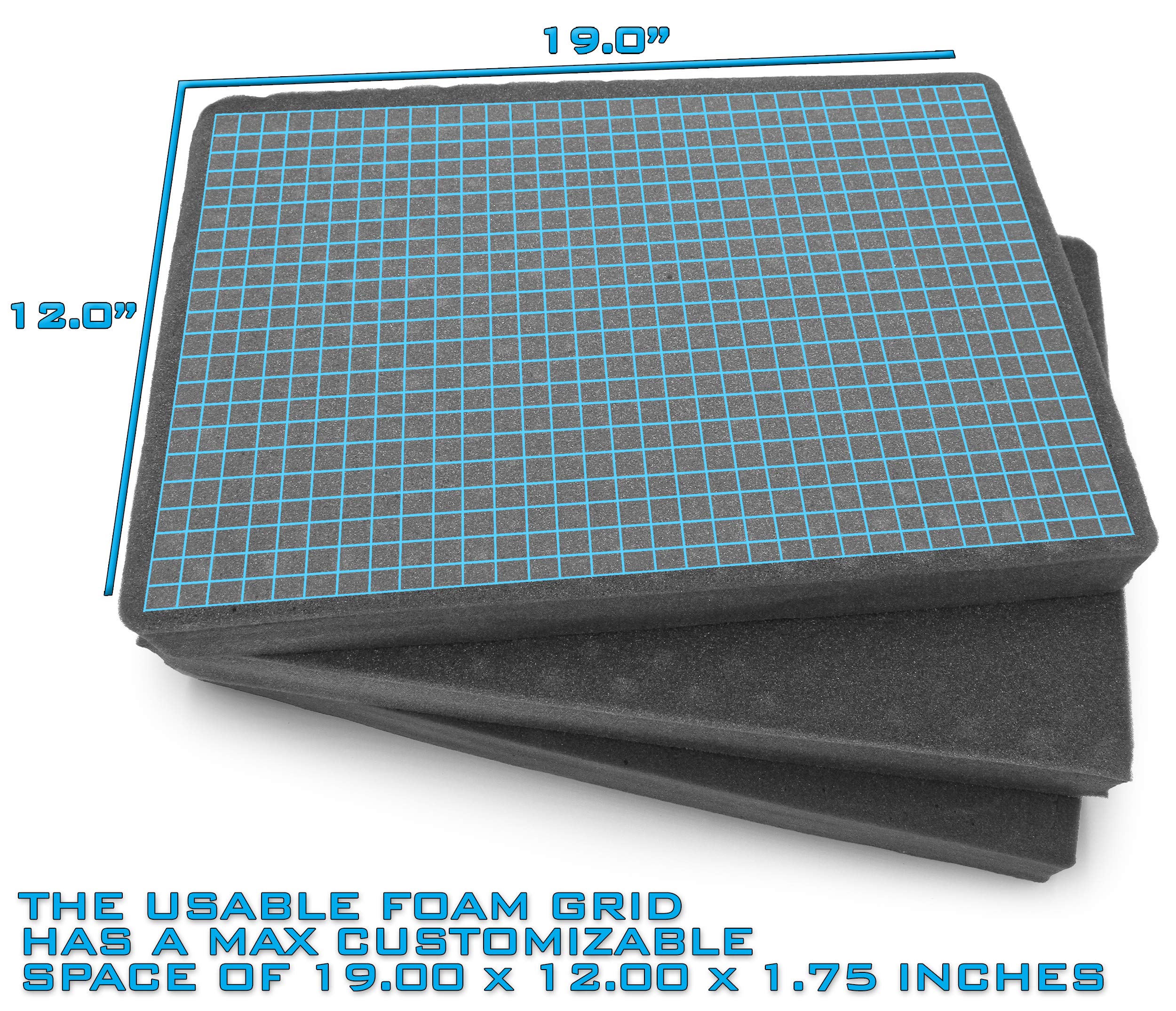 CASEMATIX 3 Pack Gun Case Foam Customizable Insert with Three Pluck Foam Sheets for Gun Cases, Foam Padding, Packing Foam, Tool Foam, Kaizen Foam - 20" x 13.75" x 1.75" Each