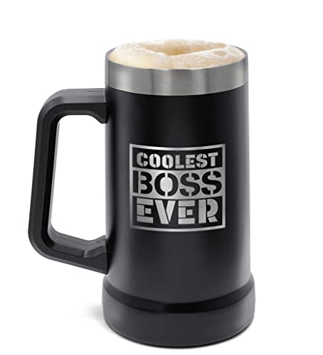 GALVANOX Boss Gift XL Stainless Steel Beer Mug - Insulated 24oz Large Beer Stein with Handle for Christmas/Office Appreciation Day, Gift Boxed Tumbler Cup (Laser Etched “Coolest Boss Ever”)