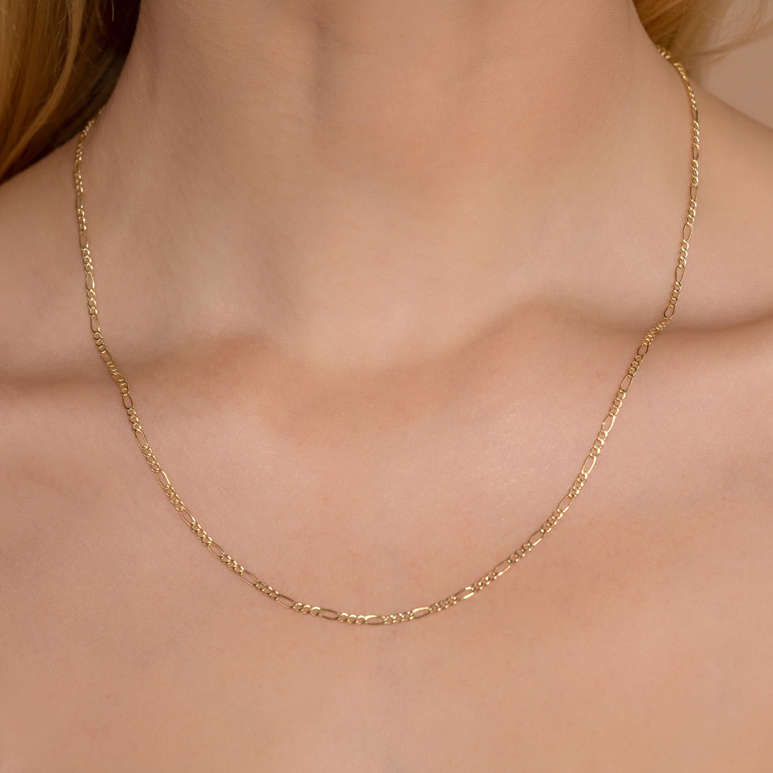 PORI JEWELERS 14K Gold 2.0mm Figaro/3+1 Link Chain Necklace- Made in Italy - (Yellow, 18 Inch)