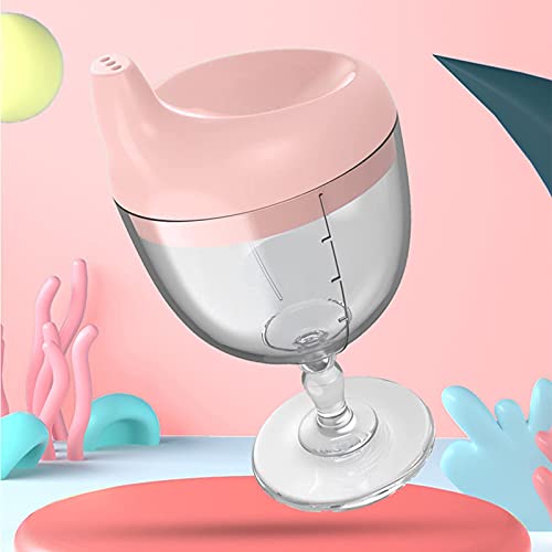 kaiwern Plastic Goblet Cup, Baby Sippy Cup Wine Glass, Beverage Mug Milk Bottle with Lid for Kids on Birthday Party or Celebration (Pink)
