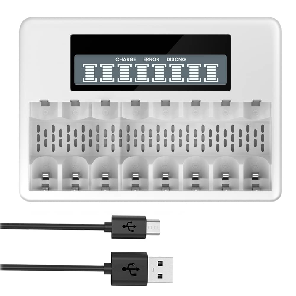 CITYORK 1.5V AA AAA Lthium Battery Charger - 8 Bay, LCD Display Quick Independent for 1.5V AAA AA Li-ion Rechargeable Batteries with USB Cable(1.5 V Rechargeable Battery Fast Charger)