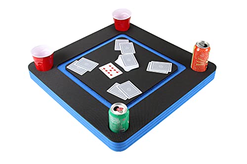 Polar Whale Floating Game or Card Table Blue and Black Tray for Pool or Beach Party Float Lounge Durable Foam 23.5 Inch Drink Holders with Waterproof Playing Cards Deck UV Resistant
