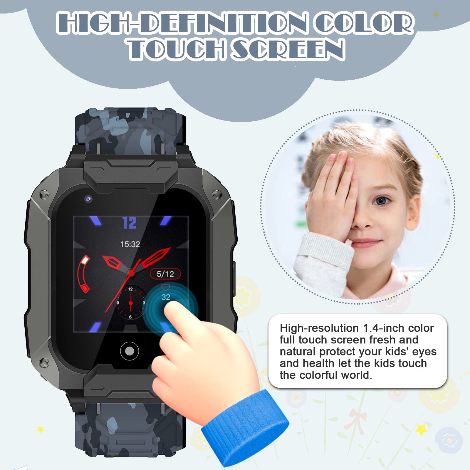 cjc Kids Smart Watch, 4G Kid Smartwatch with GPS Tracker and Calling, SOS Kids Cell Phone Watch, 3-15 Years Boys Girls
