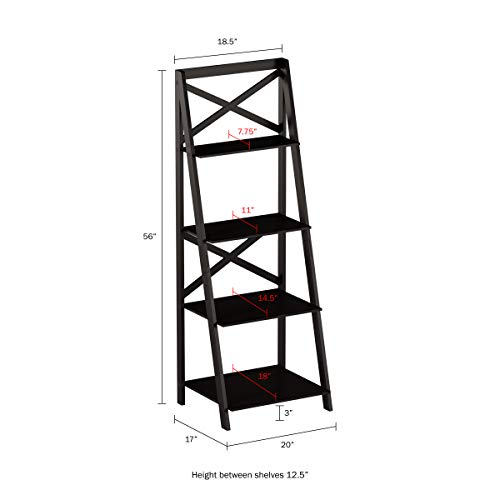 Lavish Home 4-Tier Ladder Bookshelf β Freestanding Wooden Bookcase β X-Back Frame and Leaning Look Decorative Shelves for Home and Office (Black) Set of 1