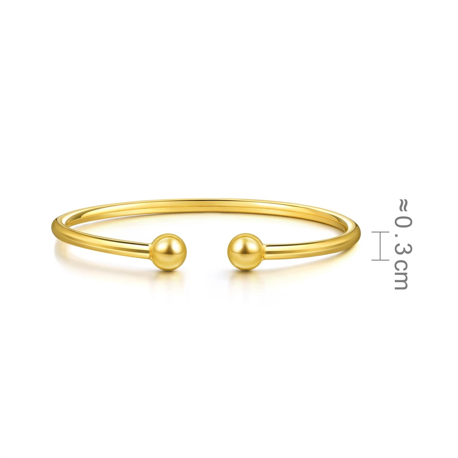 CHOW SANG SANG Dazzling Mirror Gold 999.9 24K Solid Gold Price-by-Weight Gold Simple Beaded Polished-Finished Stacklable Cuff Bangle for Women 93372K
