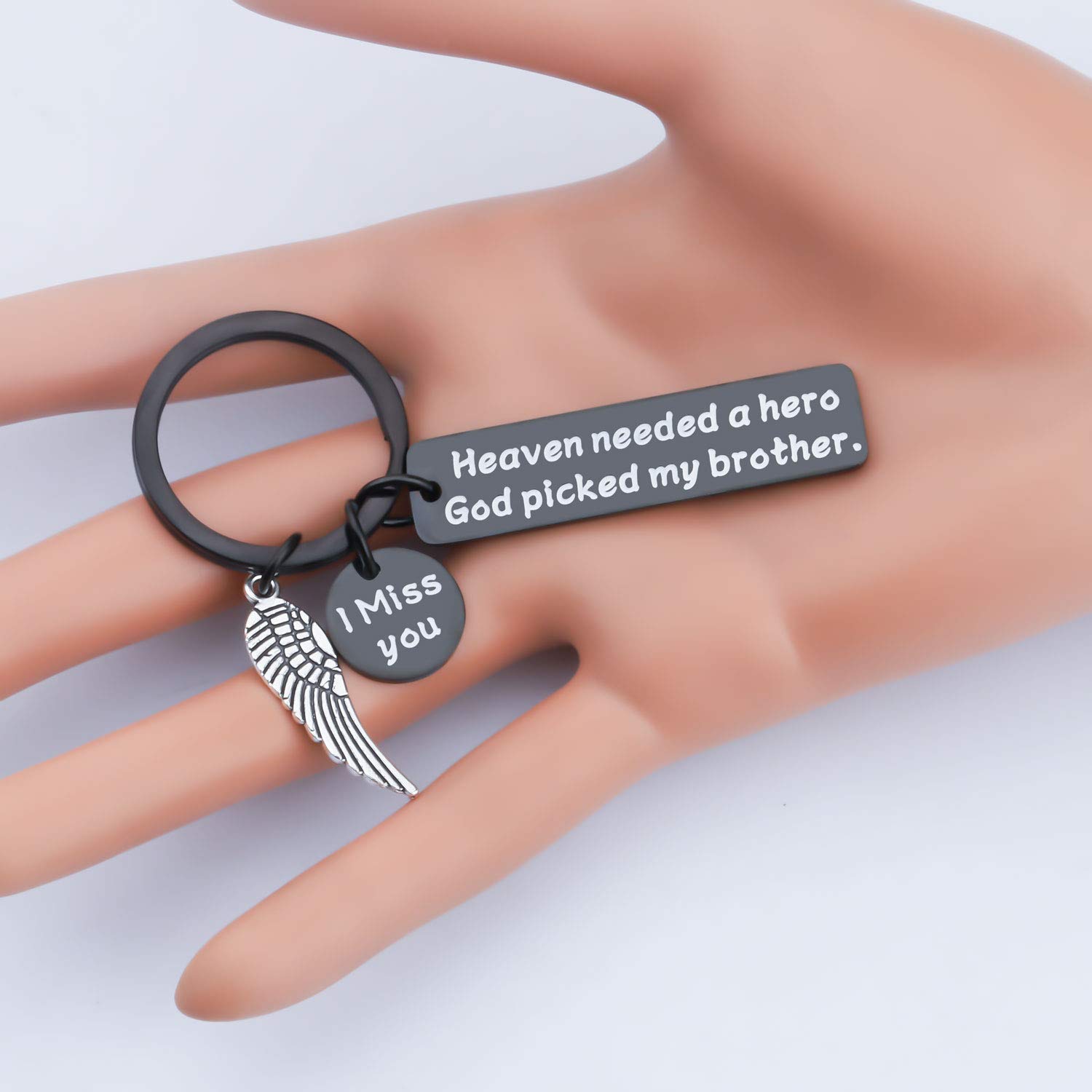 BAUNA Brother Remembrance Keychain Heaven Needed a Hero God Memorial Angel Wing Keychains Loss of Brother (Remembrance Keychain)