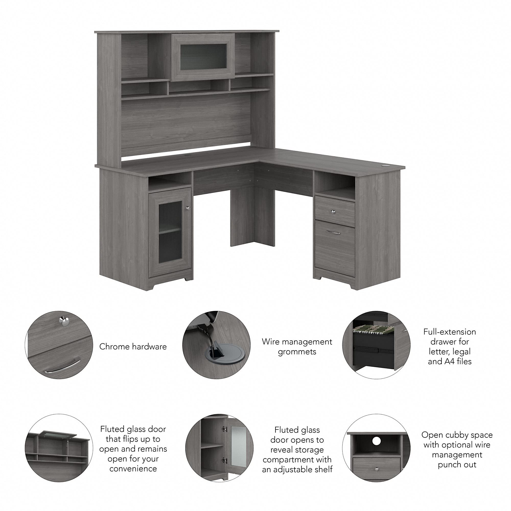 Bush Furniture Cabot L Shaped Computer Desk with Hutch, 60W, Natural Maple
