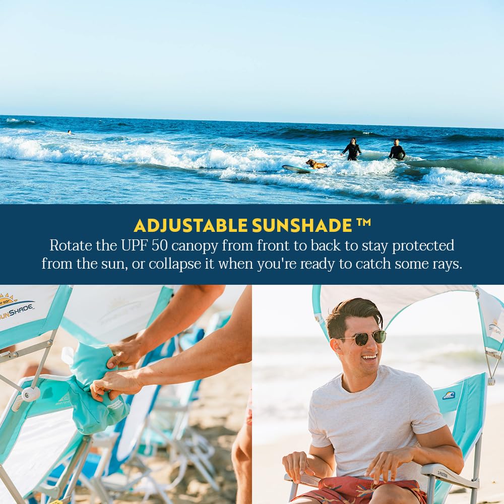 GCI Outdoor Sunshade Recliner Beach Chair | Collapsible Folding Canopy Shade Chair with Durable Armrests, Drink Holder & Portable Carry Bag, Perfect for Beach Trips & Picnics β Seafoam Green