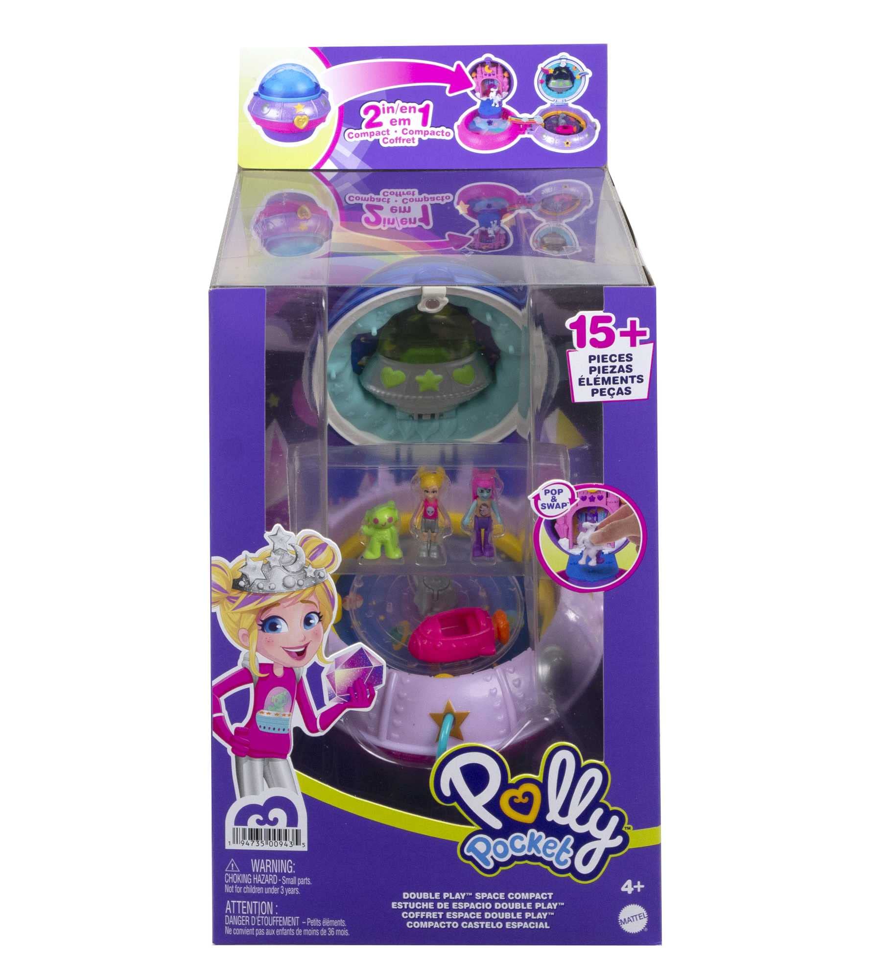 Polly Pocket Dolls and Accessories, Compact with 2 Micro Dolls, 15 Toy Pieces and 1 Fashion Piece, Double Play Space​​​
