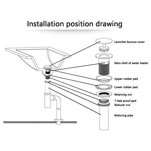 Bathroom Sink Drain 304 Stainless Steel Pop up Drain with Detachable Basket Stopper Anti-Explosion and Anti-Clogging Drain Strainer (Without Overflow Hole, Chrome)