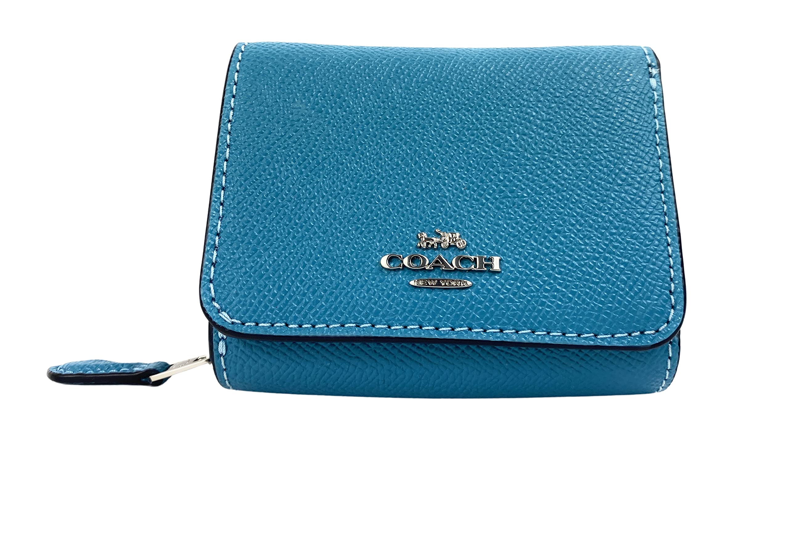 Coach Cross Grain Small Trifold Wallet in Pacific Blue