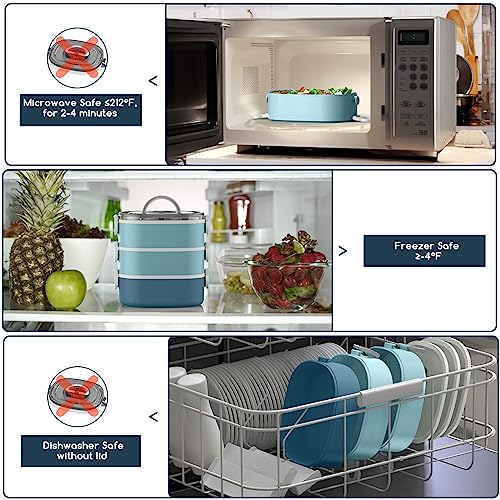KHOXU Bento Lunch Box, Stackable 3 Layers Bento Box Adult Lunch Box, 94OZ Large Capacity Lunch Containers, Lunch Box Kids with Accessories Kit , Leak-Proof, Food-Safe Materials,Blue