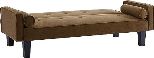 FULife 72" Convertible Loveseat Sofa Bed Sleeper Daybed,Modern Upholstered Folding Recliner,Small Futon Sofá,2 Seaters Couches with Two Pillows for Living Room/Office/Aparment/Place, Brown Fabric