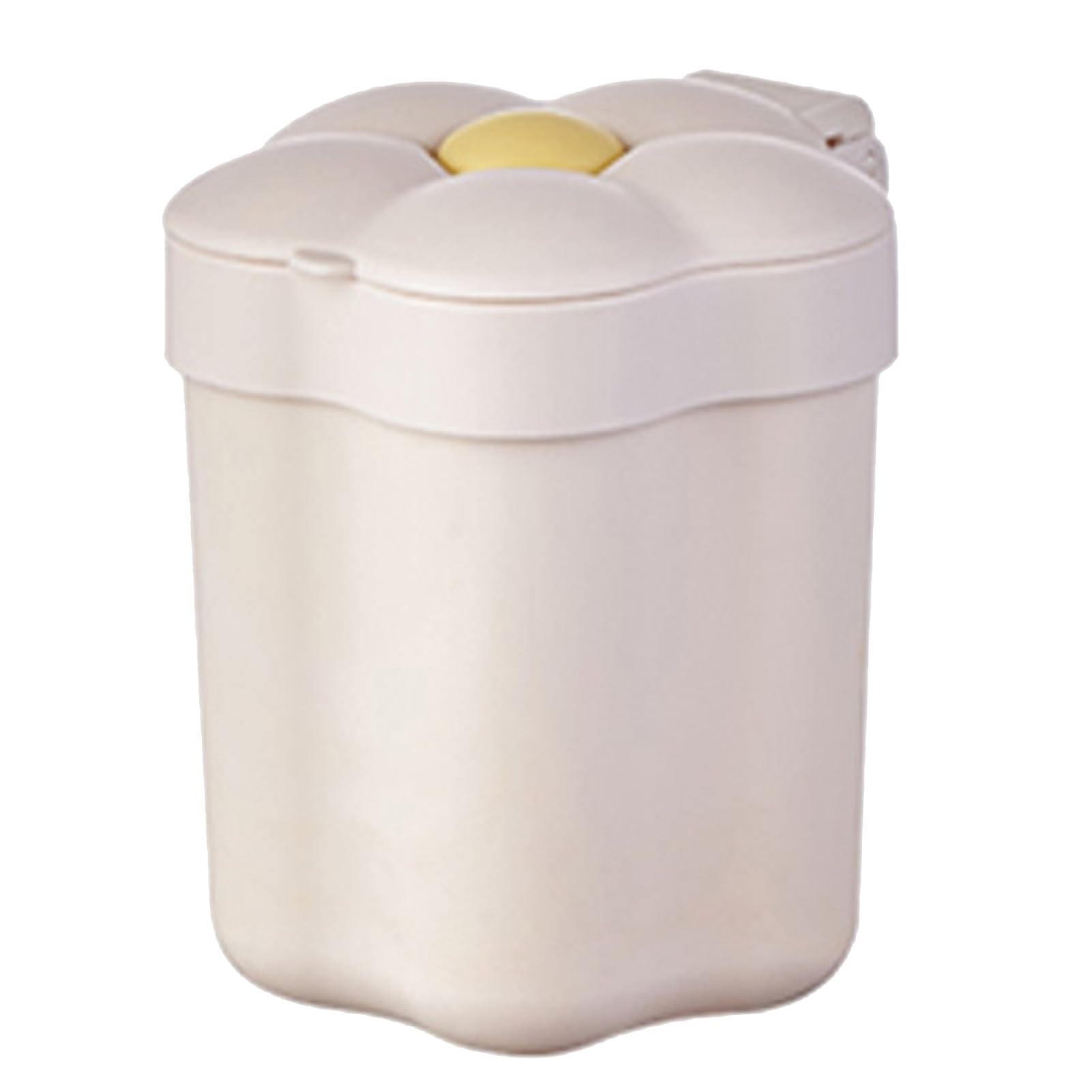 Cute Desktop Trash Can Small Round Mini Garbage Bin with Lid Flower Design Waste Basket Paper Container Table Organization (White)