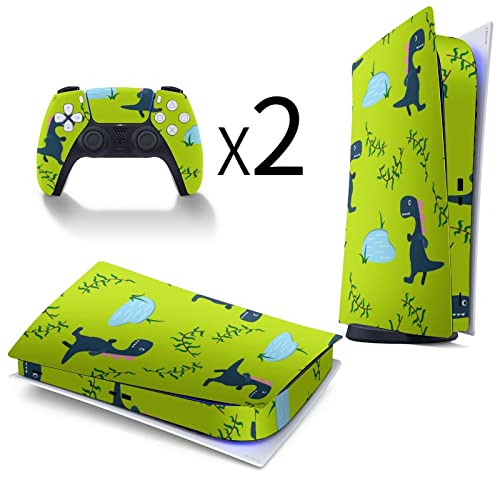 Cute Dino Kid Full Protective Skin Cover Design Wrap Decal Sticker Compatible with PS5 Digital Edition Console and Controller