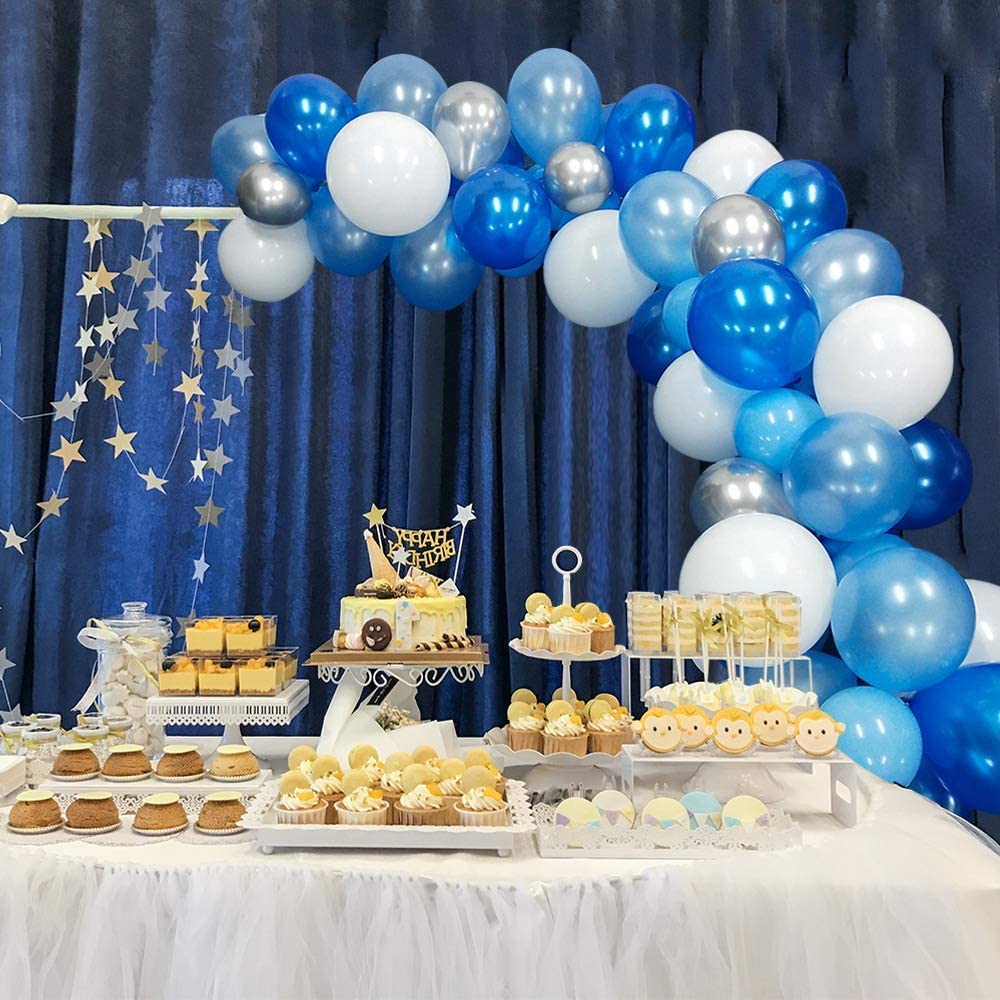 Blue Balloons Garland Arch Kit Blue Silver and White Balloons Blue Birthday Decorations Wedding Party Baby Shower Balloon Garland Kit Blue