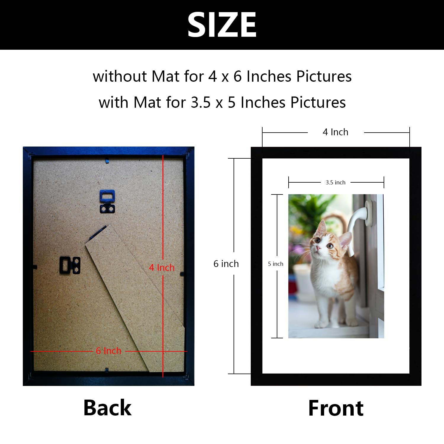 BOANKODU 11x14 Picture Frame Set of 2, Made of High Definition Transparent Plastic for 11x14 Without Mat or 8x10 with Mat, Wall Mounting Photo Frames, Black