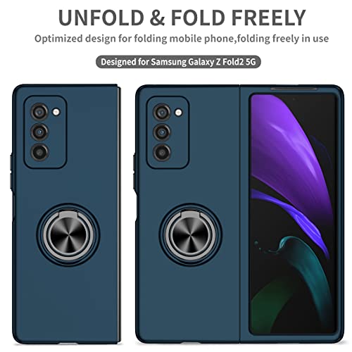 SHIEID Samsung Z Fold 2 Case, Galaxy Z Fold 2 Case with Ring, Impact Resistant Bumper, 360° Rotating Metal Ring Holder Drop Protective Cover Phone Case for Galaxy Z Fold 2 5G, Navy Blue
