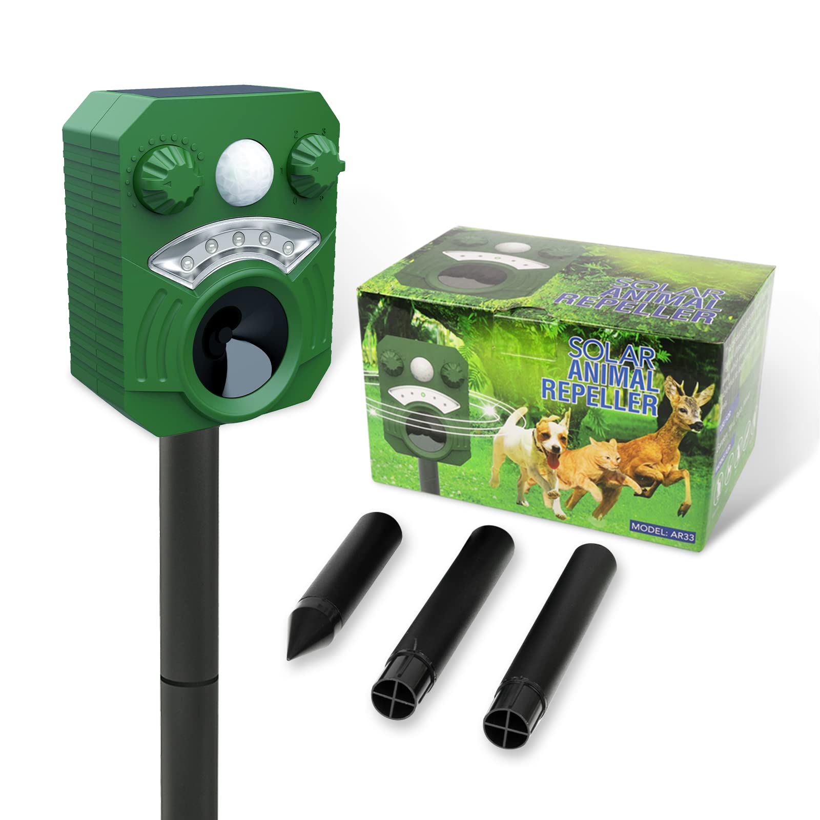 Bocianelli Animal Deterrent for Yard with Motion Sensor & Flashing Light, Repels Cat, Dog, Squirrel, Raccoon, Skunk, Rabbit, Rodent, Fox, Deer 0821