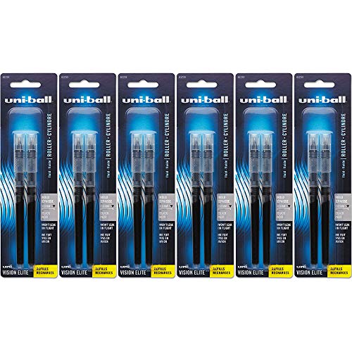 Uni-Ball Vision Elite Rollerball Pen Refills, 0.8mm, Bold Point, Black Ink, 2 Count (6 Pack)