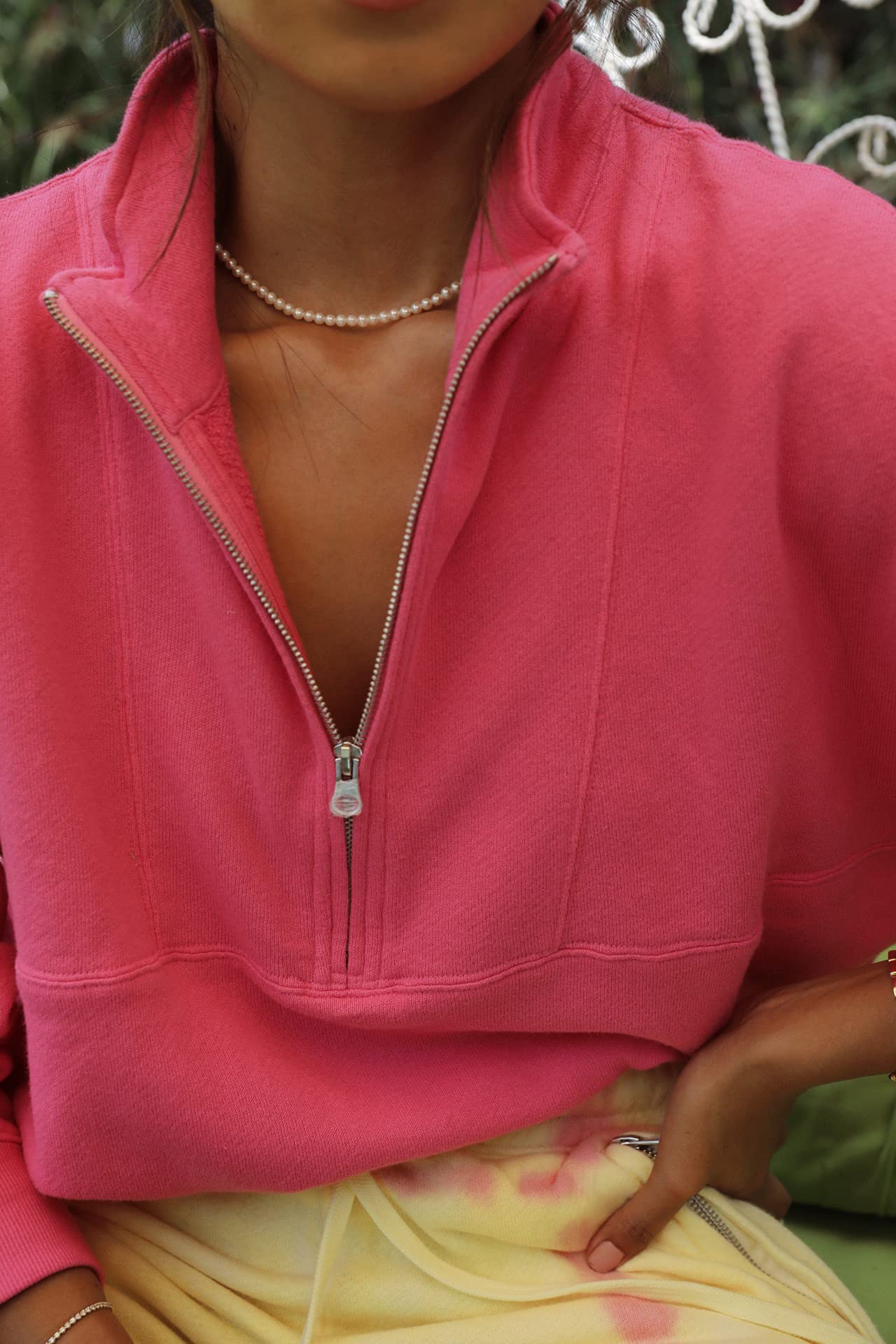 Bandier x Sincerely Jules_The Holly Half Zip Sweatshirt Bright Rose-XL