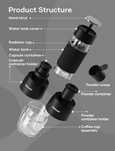 Sekaer Portable Espresso Machine Travel Coffee Maker, 2 in 1 Small Mini Presso Compatible with Nespresso Original Capsules, 18 Bar Pressure, Manual Aeropress Coffee Machine