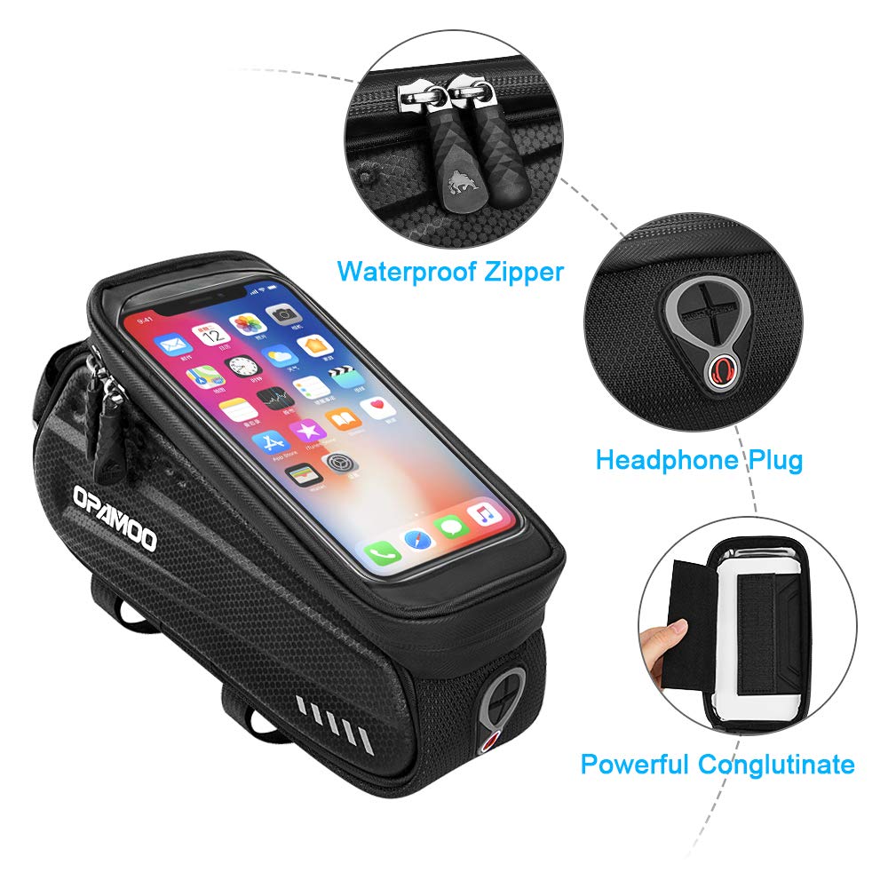 Bike Phone Front Frame Bag - Waterproof Bicycle Top Tube Cycling Phone Mount Pack with Touch Screen Sun Visor Large Capacity Phone Case for Cellphone Below 6.5โโ iPhone 7 8 Plus xs max