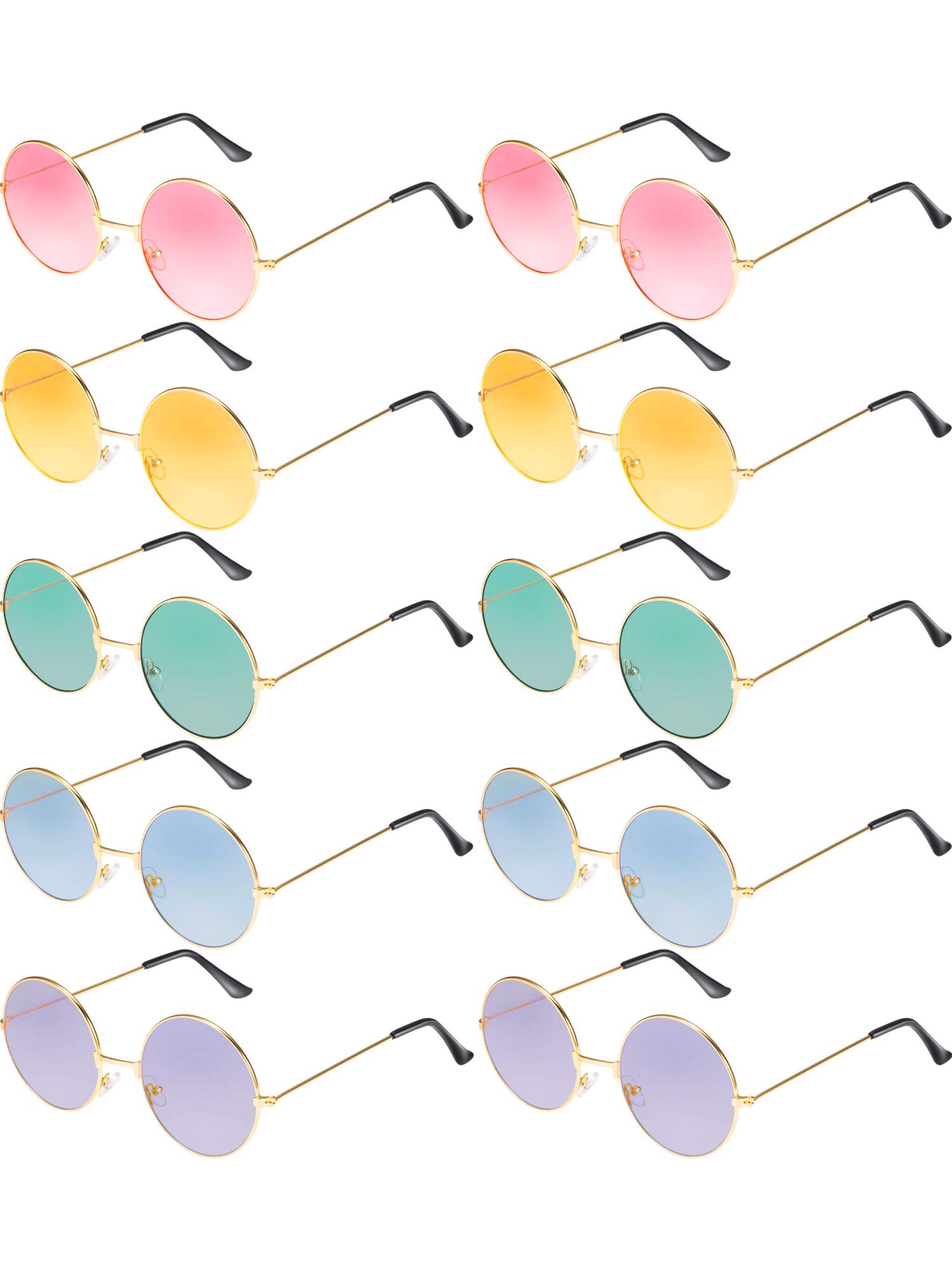 Blulu 10 Pairs John Hippie Sunglasses Retro Round 60's Style Circle Sunglasses Eyewear for Men Women Costumes Parties Gifts(Gold Frame)