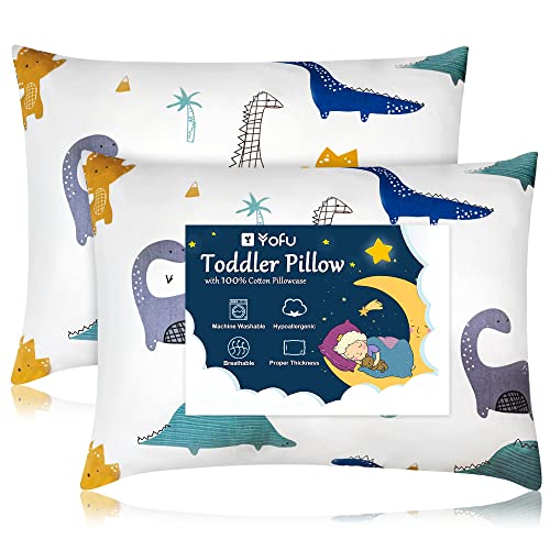 Toddler Pillow with Pillowcase 2 Pack,13X18 Soft Baby Pillows for Sleeping, Machine Washable Kids Pillow with Cotton Pillowcase, Perfect for Travel, Toddlers Cot (Dinosaur)