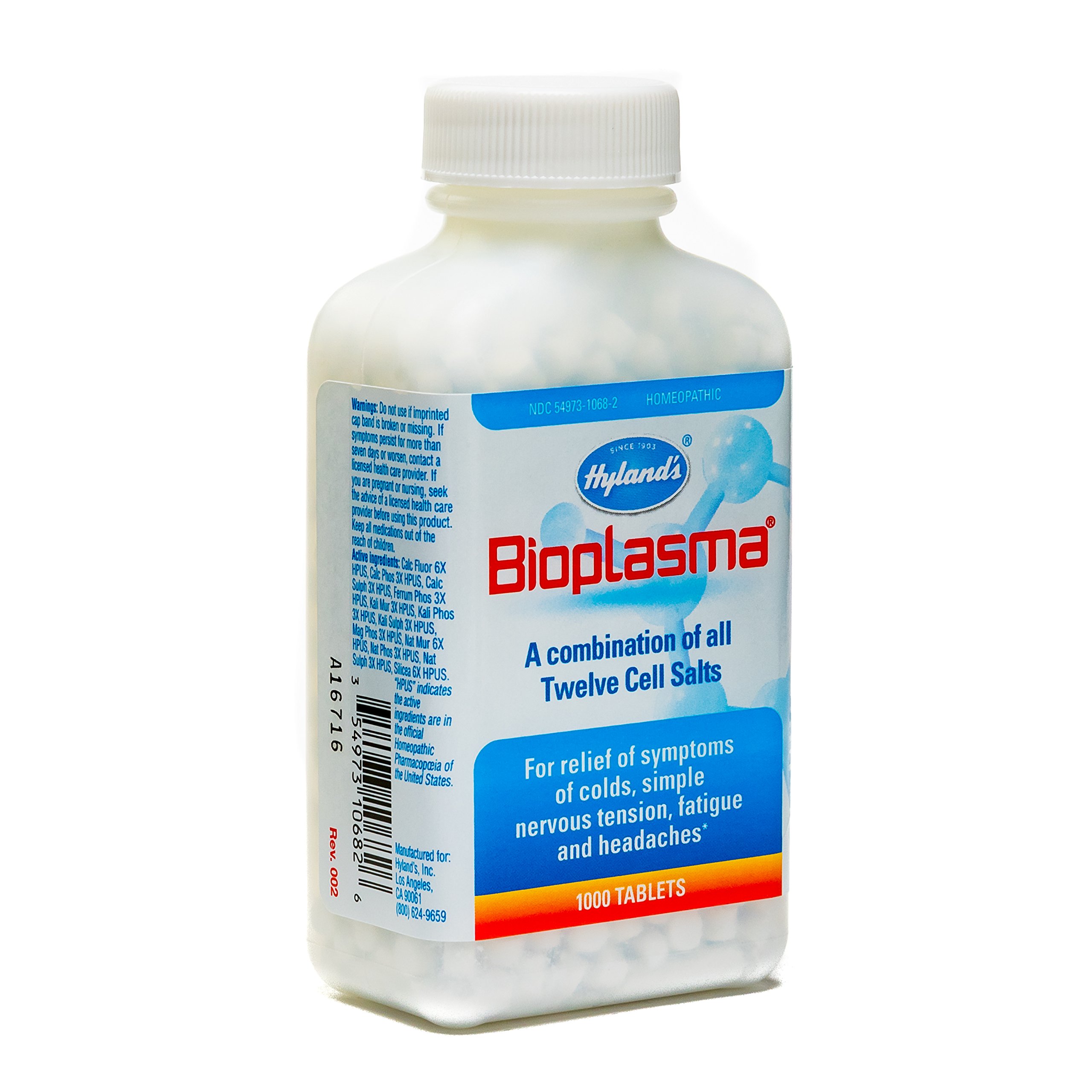 Bioplasma Cell Salts Tablets by Hyland's, Natural Homeopathic Combination of Cell Salts Vital to Cellular Function, 1000 Count