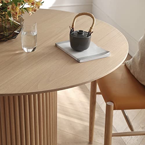 LITFAD Round Pedestal Modern Dining Table Wood Color Fixed Table of Solid Wood Simplicity Style Dining Room Home Furniture Kitchen Table - Natural 51.2" L x 51.2" W x 29.5" H