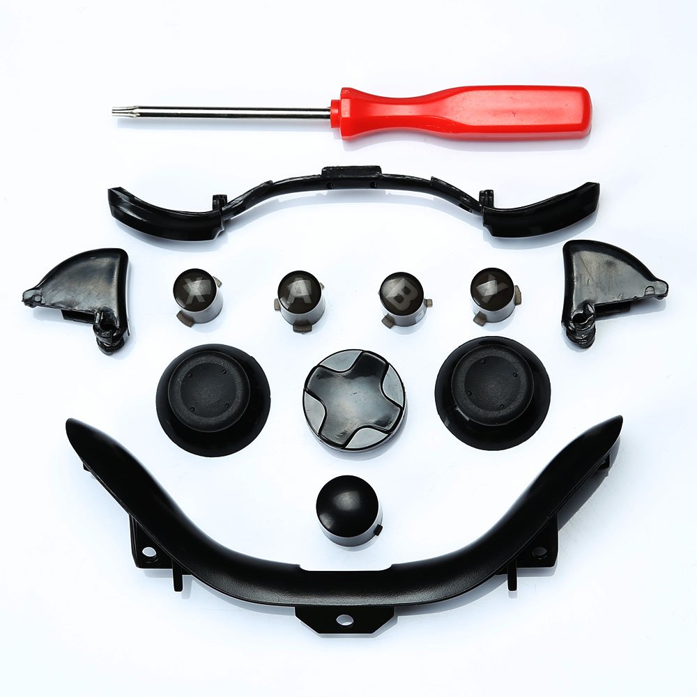 massmall Custom Mod Kit for Xbox 360 Controller Thumbsticks, Dpad, RB LB, ABXY, Trim, Triggers, Guide, T8 Security Driver Black