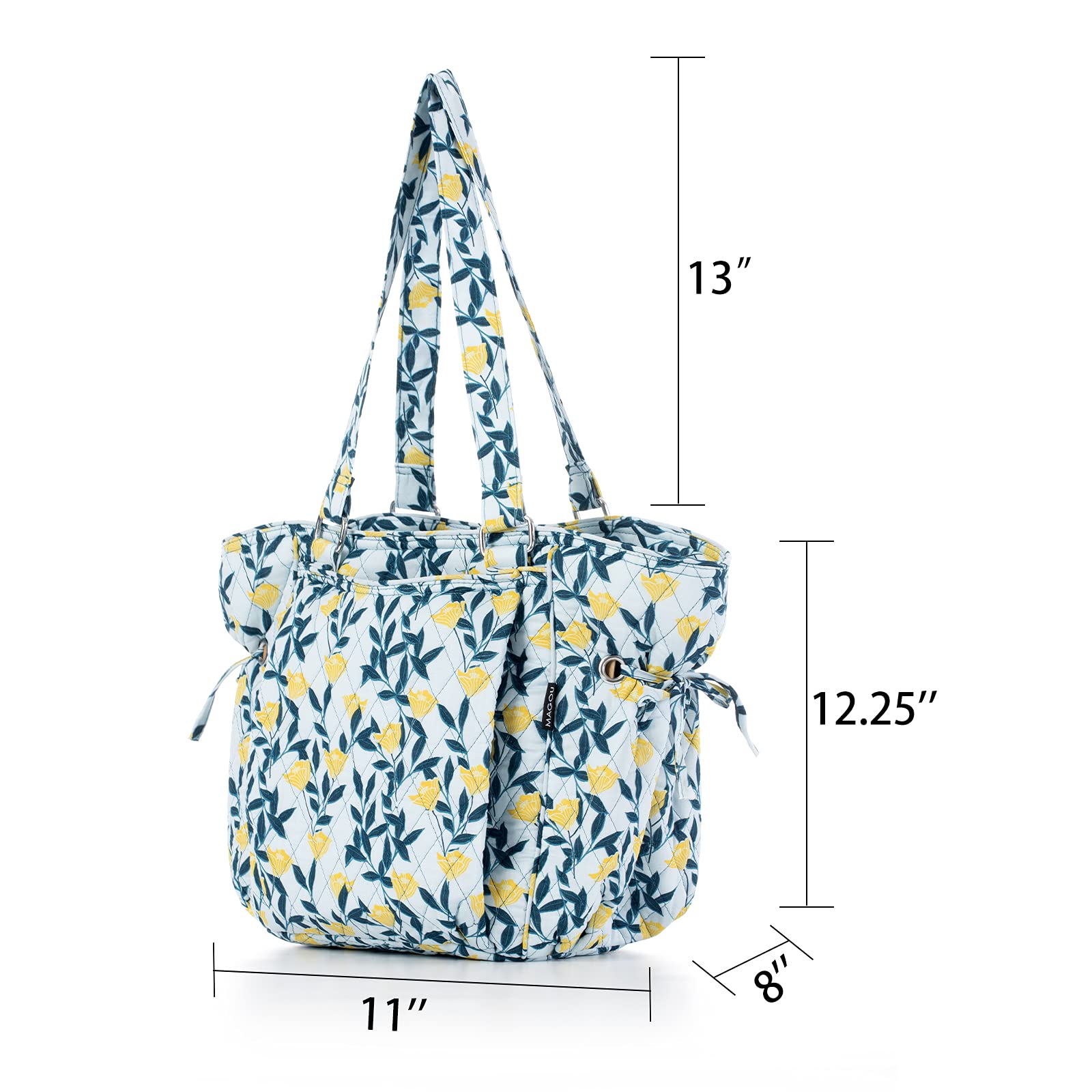 Magou Quilted Tote Bag for Women Signature Cotton Shoulder Bag Lightweight Handbag for Shopping Workout