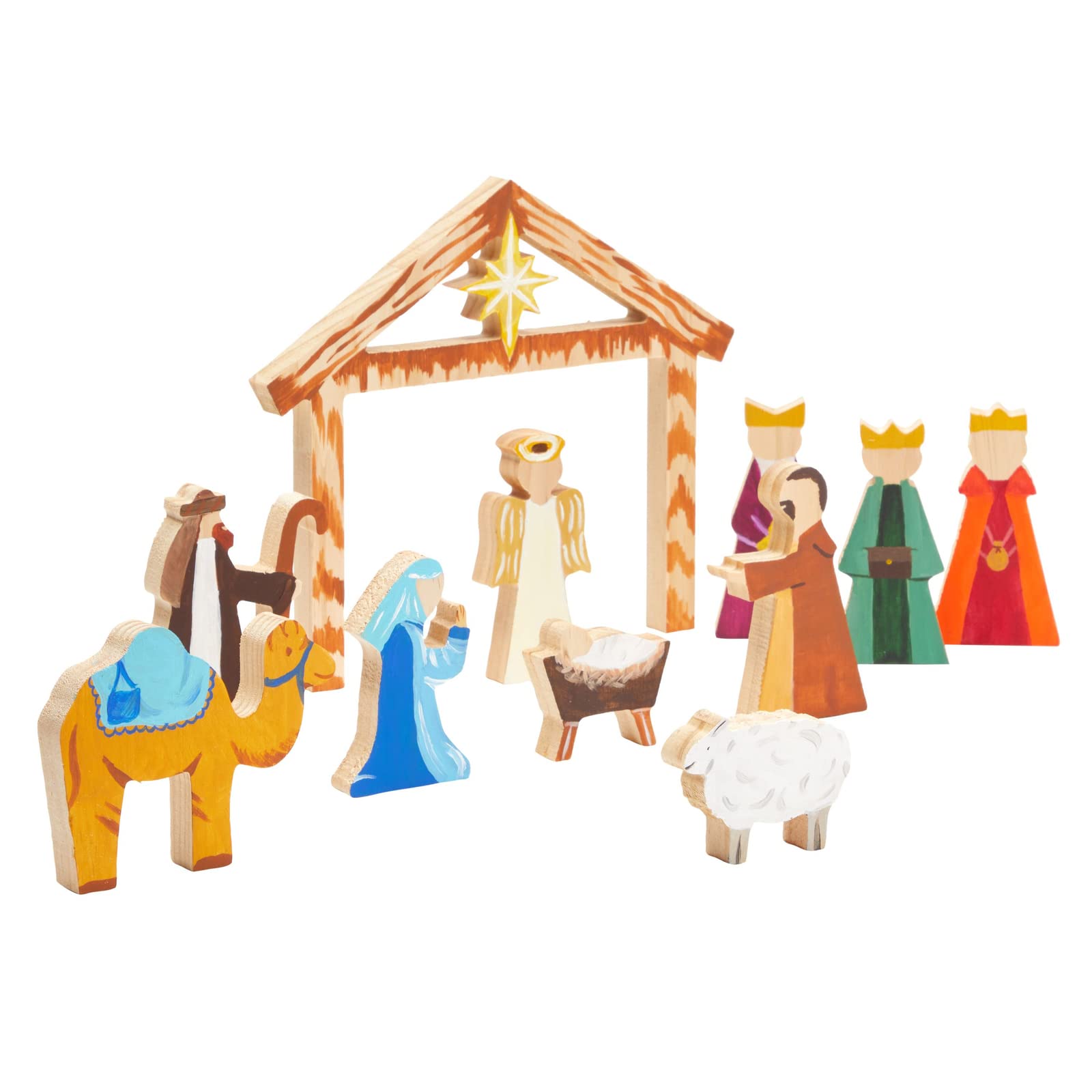 Bright Creations Unfinished Wooden Nativity Scene Set, DIY Christmas Decoration Crafts (11 Pieces)