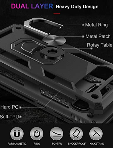 Galaxy S10+ Plus Case, Military Grade Drop Tested, Magnetic Ring Kickstand, Car Mount Compatible, Protective Black Cover