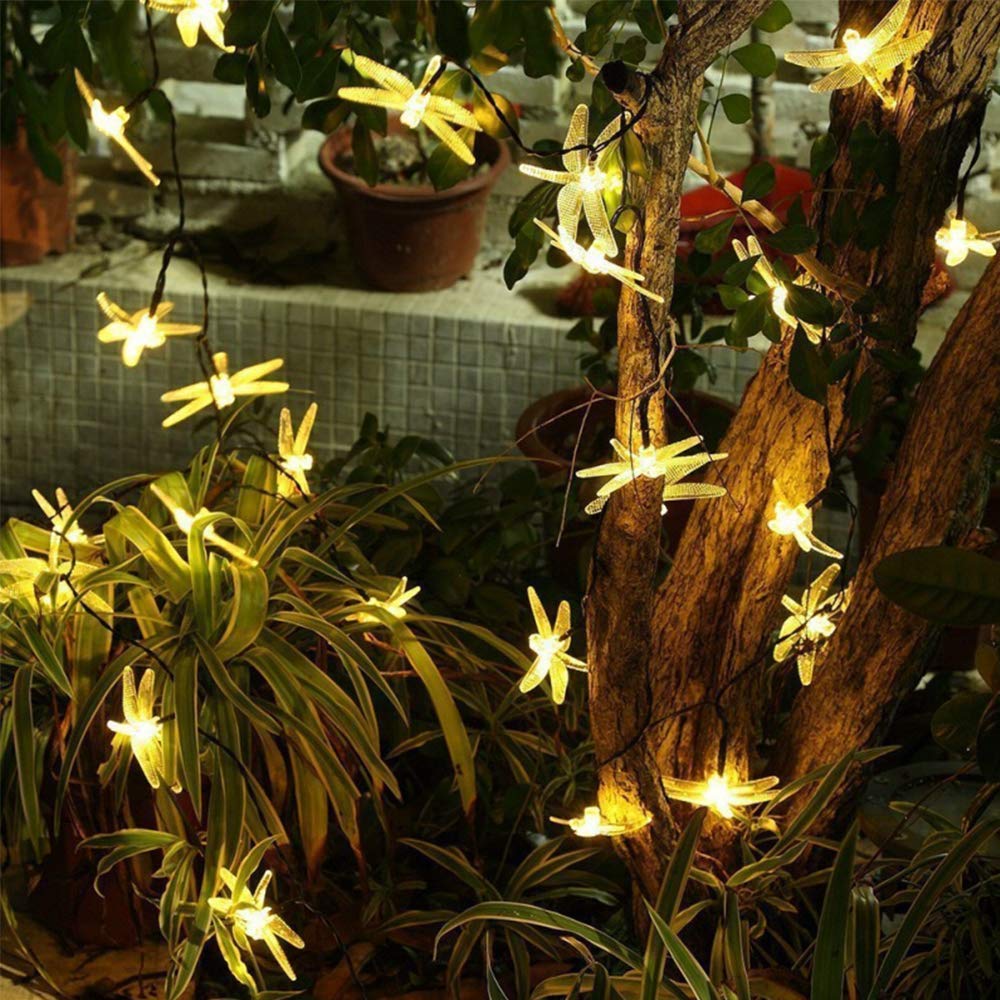 LOHOME 30 LED Solar String Light Outside Waterproof Solar Powered Lamps, Dragonfly Fairy Lights Garden Lamp for Outdoor, Home, Lawn, Wedding, Patio, Party and Holiday Decorations (Warm White)