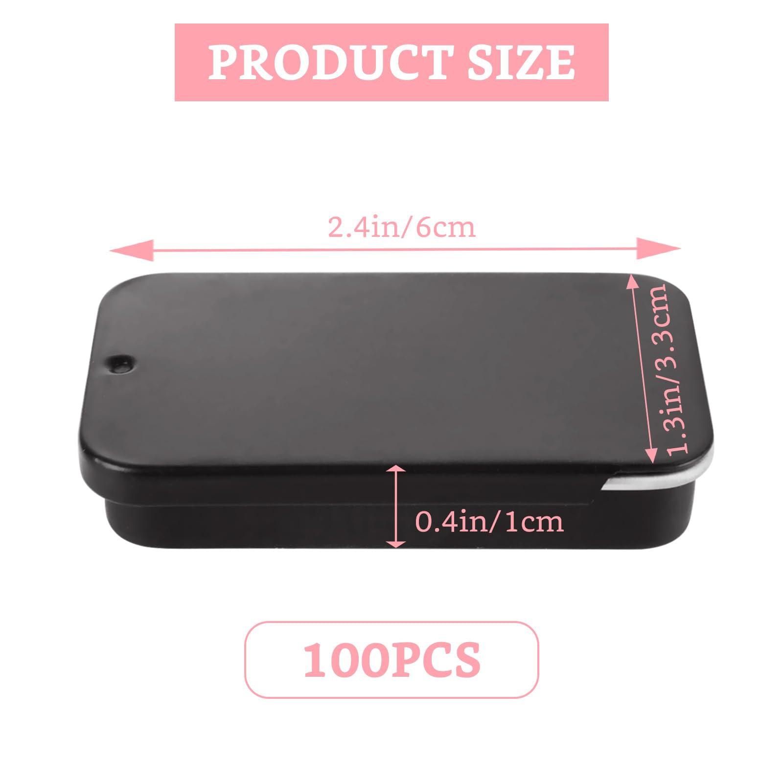 DAJAVE 100 Pack Metal Slide Top Tin Containers, 0.5 oz Mini Metal Tin Containers, Rectangle Metal Tin Box with Slide Lids for Lip Balm Jewelry Crafts Pills(Black)