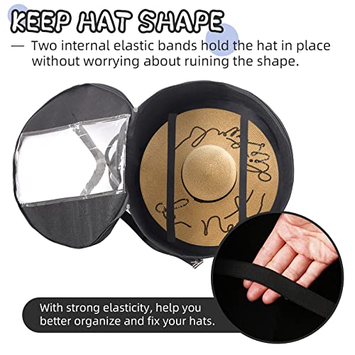 LITLANDSTAR Hat Organizer for Women and Men, Round Hat Storage Box Portable Felt Hat Container Foldable Hat Holder with Dust Proof Lid, Hat Rack for Closet or Travel (17" D x 10" H, Black)