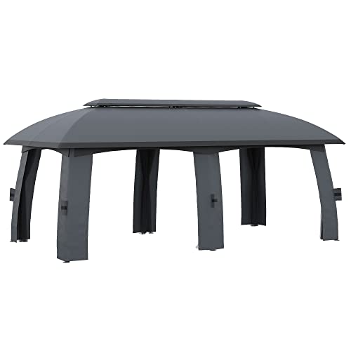 Outsunny 10' x 20' Patio Gazebo, Outdoor Gazebo Canopy Shelter with Netting, Vented Roof, Steel Frame for Garden, Lawn, Backyard, and Deck, Dark Gray