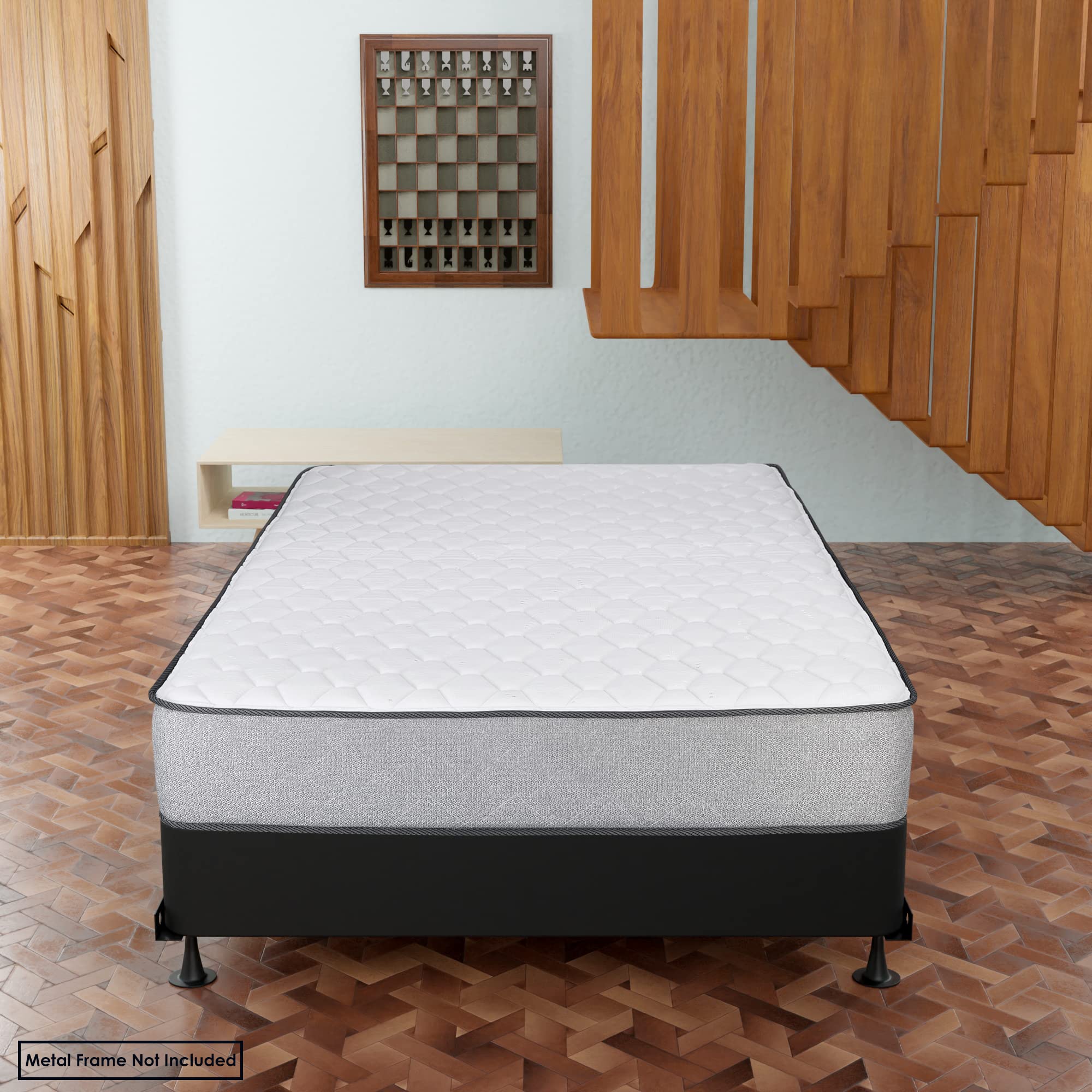 Greaton 8-Inch Full Box Spring/Foundation-Easy Simple Assembly, Durable Strong Wood Structure for Pressure Relief, Mattress Support System, Compact Size for Tight Spaces, Black