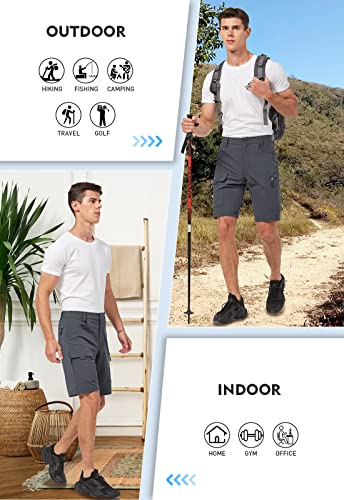 Hiauspor Men's Hiking Cargo Shorts 9"/10" Quick Dry Lightweight Waterproof for Golf Tactical Fishing Casual with 6 Pockets (Dark Grey, 36)