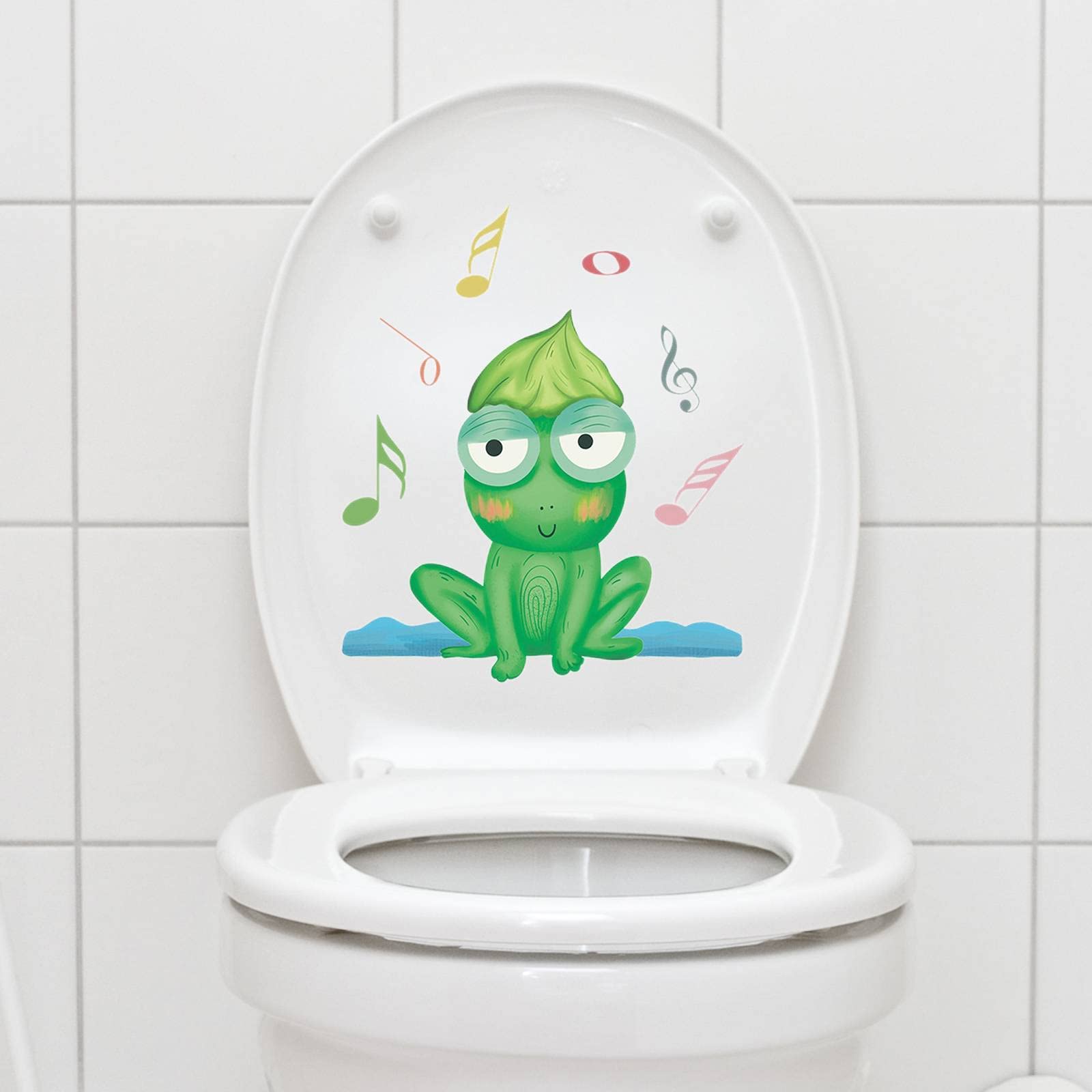 Cute Music Frog Stickers Toilet lid Stickers Wall Decals Animal Wall Stickers for Bedroom Wall Art Mural for Living Room Kids Room Wall Decor