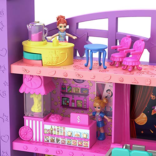 Polly Pocket Playset with 3 Micro Dolls, 1 Toy Car, Food and Shopping Accessories, Pollyville Mega Mall Toy