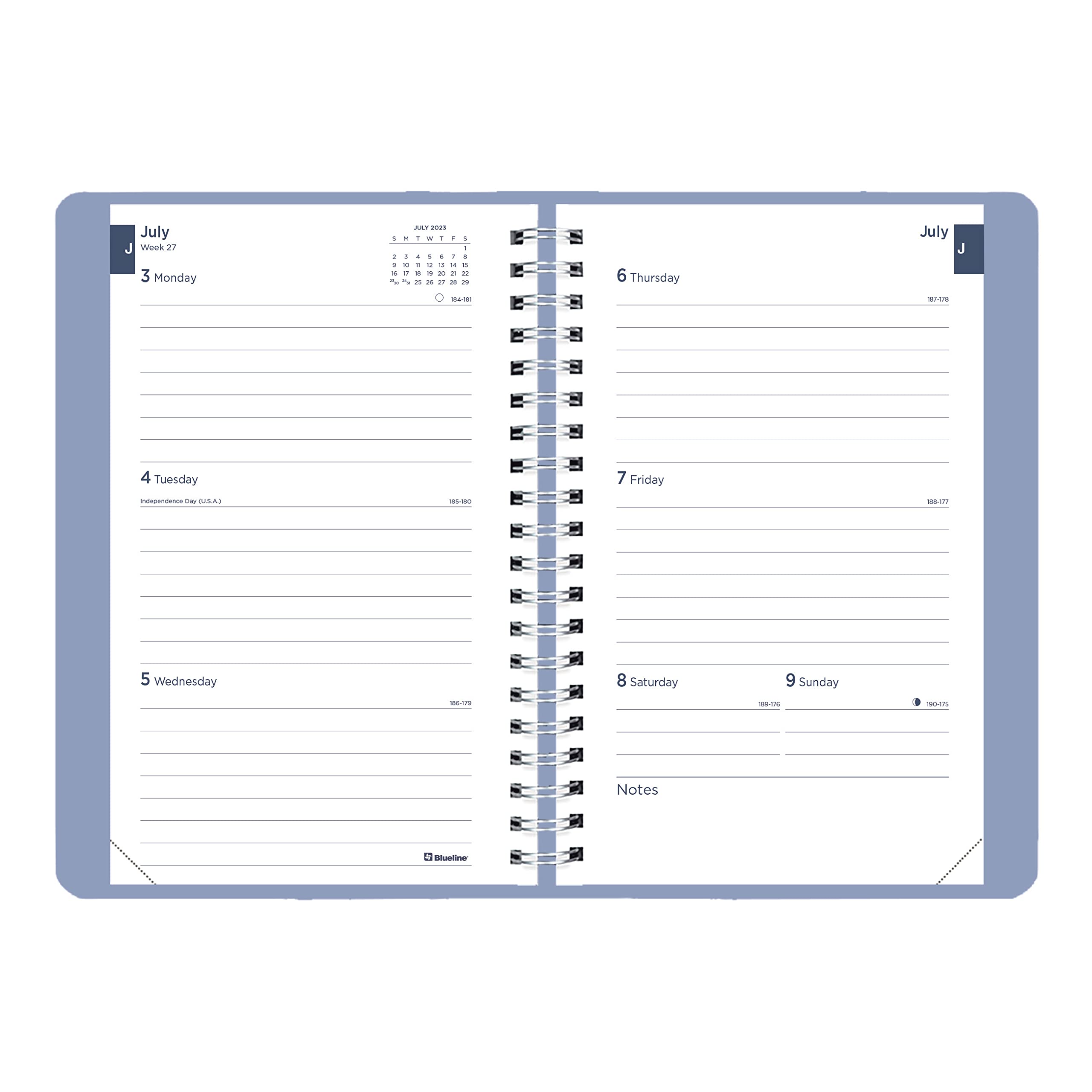 Blueline Essential Academic Weekly/Monthly Planner, 13 Months, July 2023 to July 2024, Twin-Wire Binding, Soft Vicuana Cover, 8" x 5", Cloud Blue (CA101F.02-24)