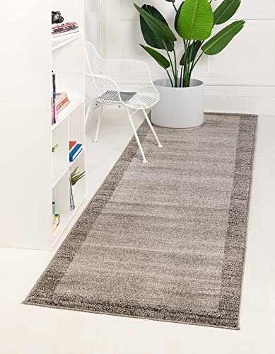Unique Loom Del Mar Collection Area Rug - Abigail (2' 7" x 10' Runner, Light Gray/ Black)
