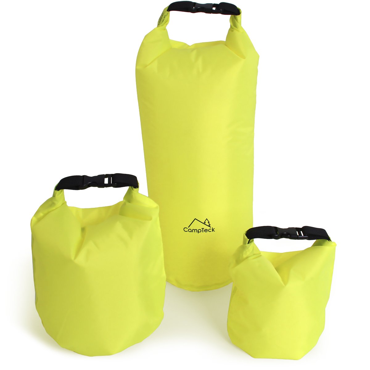 CampTeck 1.5L, 2.5L & 3.5L Dry Sack Water Resistant Storage Dry Bag for Camping, Rafting, Fishing, Canoeing, Boating, Kayaking, Snowboarding etc. โ Neon Green