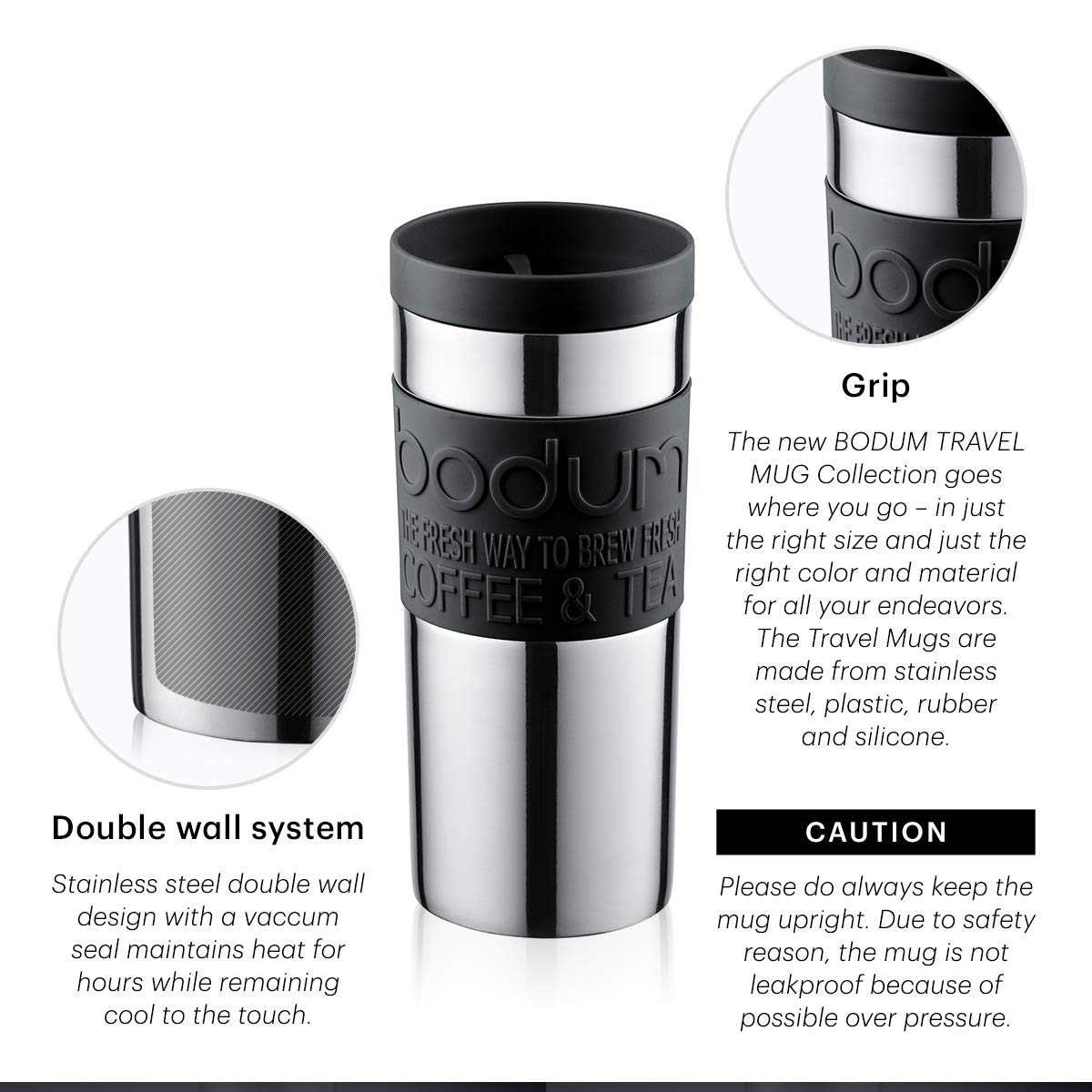 BODUM 11093-294 Travel Mug, Vacuum, Stainless Steel - 0.35 L, Red