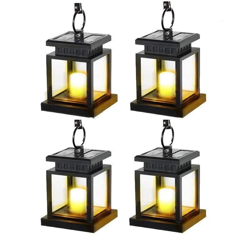 Kyson Solar Power Vintage Latern Candle Twinkle Effect 2 LEDs Outdoor waterproof Hanging Umbrella Garden Pathway Stairs wall Led Lamp Light Pack of 4